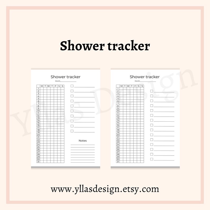 Shower Tracker Yearly Printable Pdf Daily Self Care Log Hair Wash ...