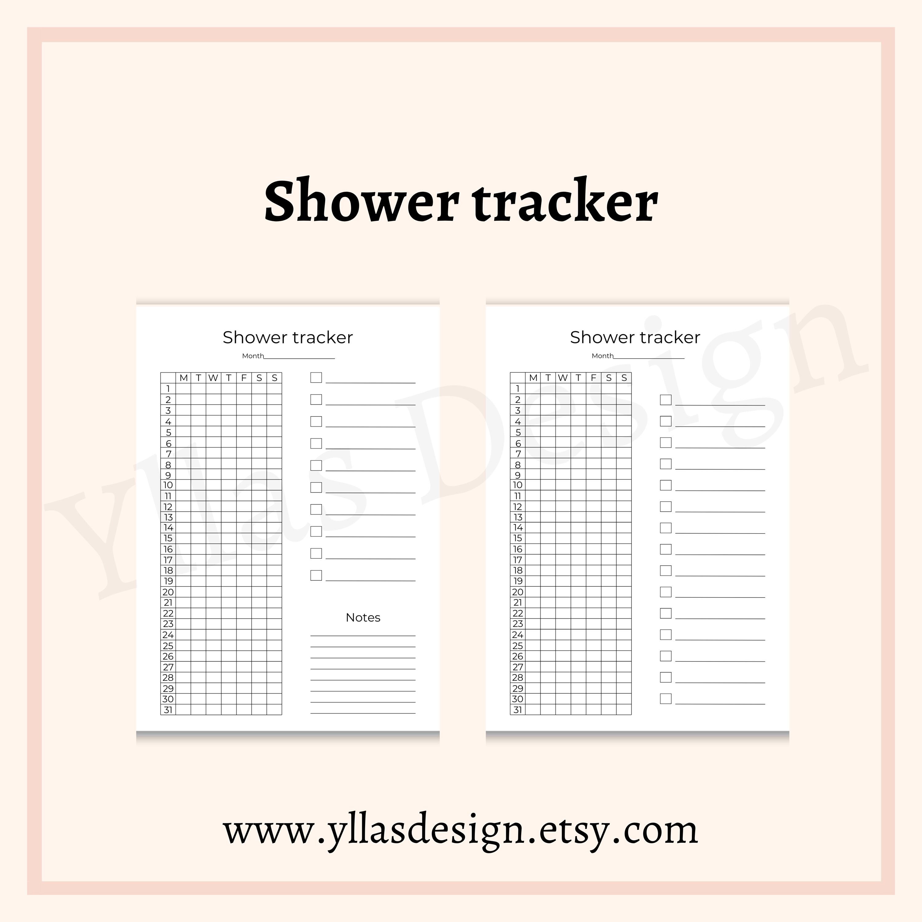 Shower Tracker Yearly Printable Pdf Daily Self Care Log Hair Wash ...