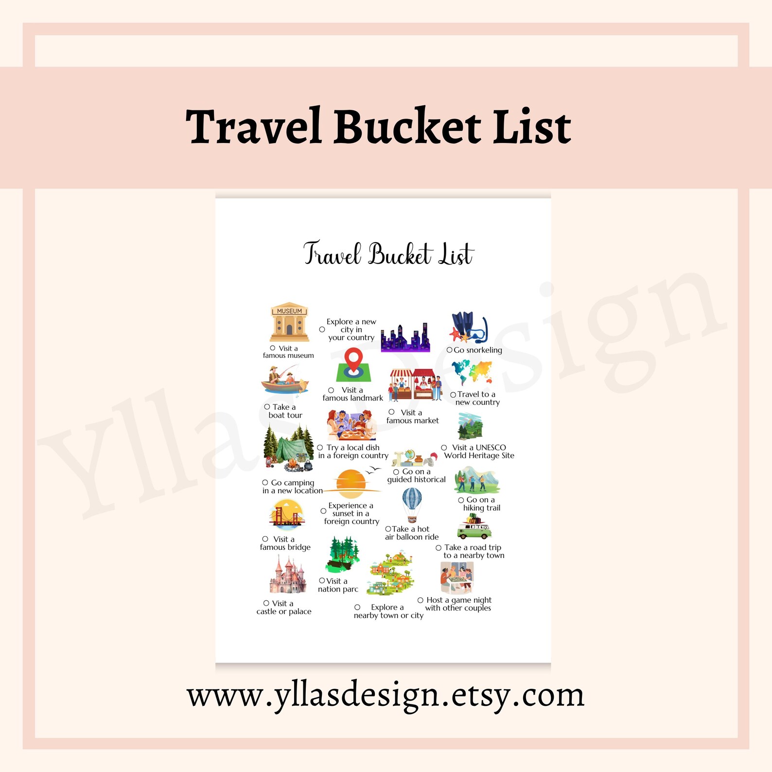 Travel Bucket List Printable Journal Page Pdf Adventure Activities ...