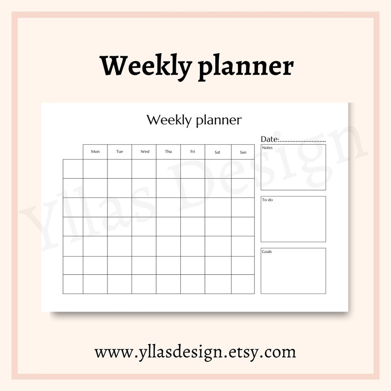 Weekly Organizer Printable Landscape Pdf Week at a Glance Minimalist ...