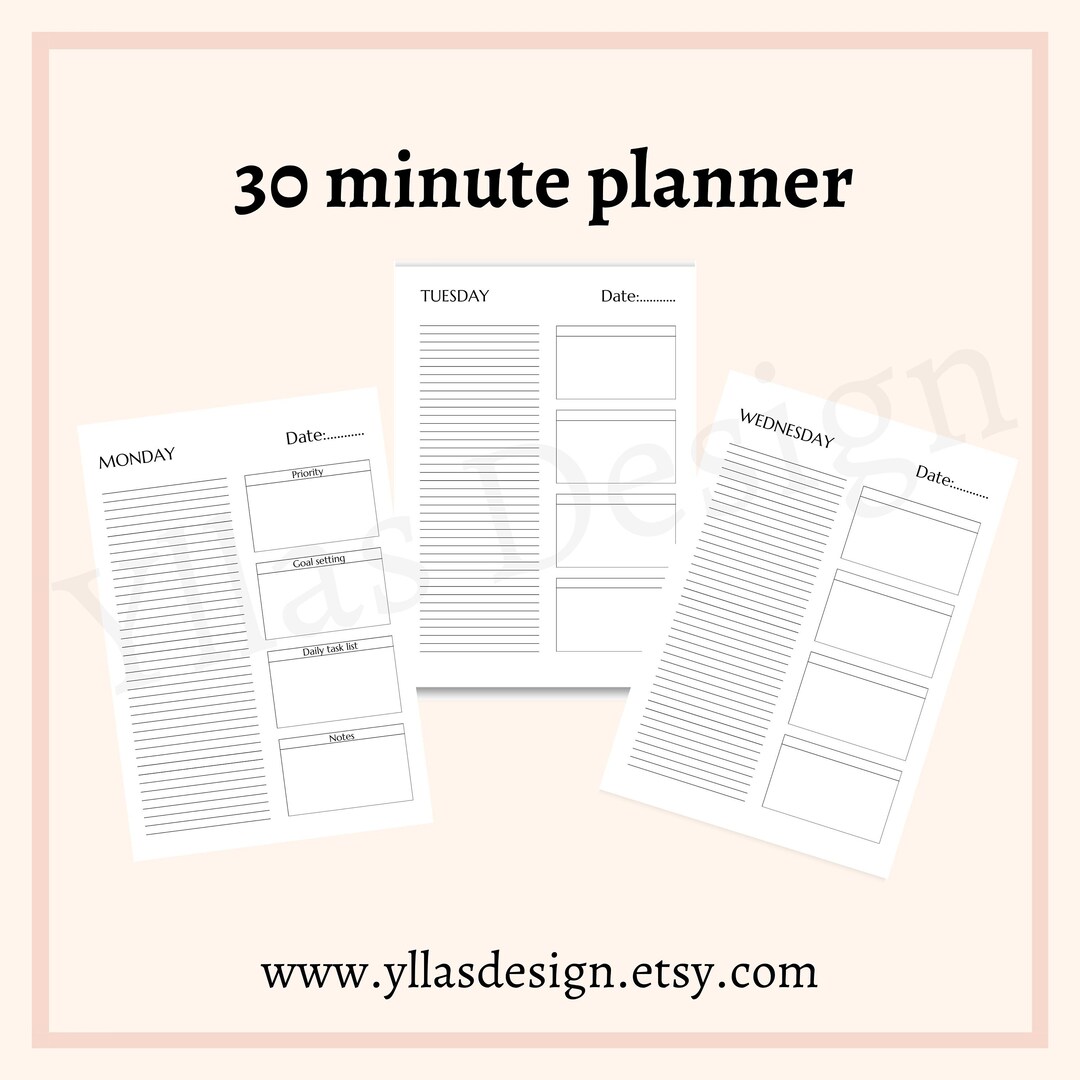 30 Minute Planner Productivity Planner Undated Daily Printable Planner ...