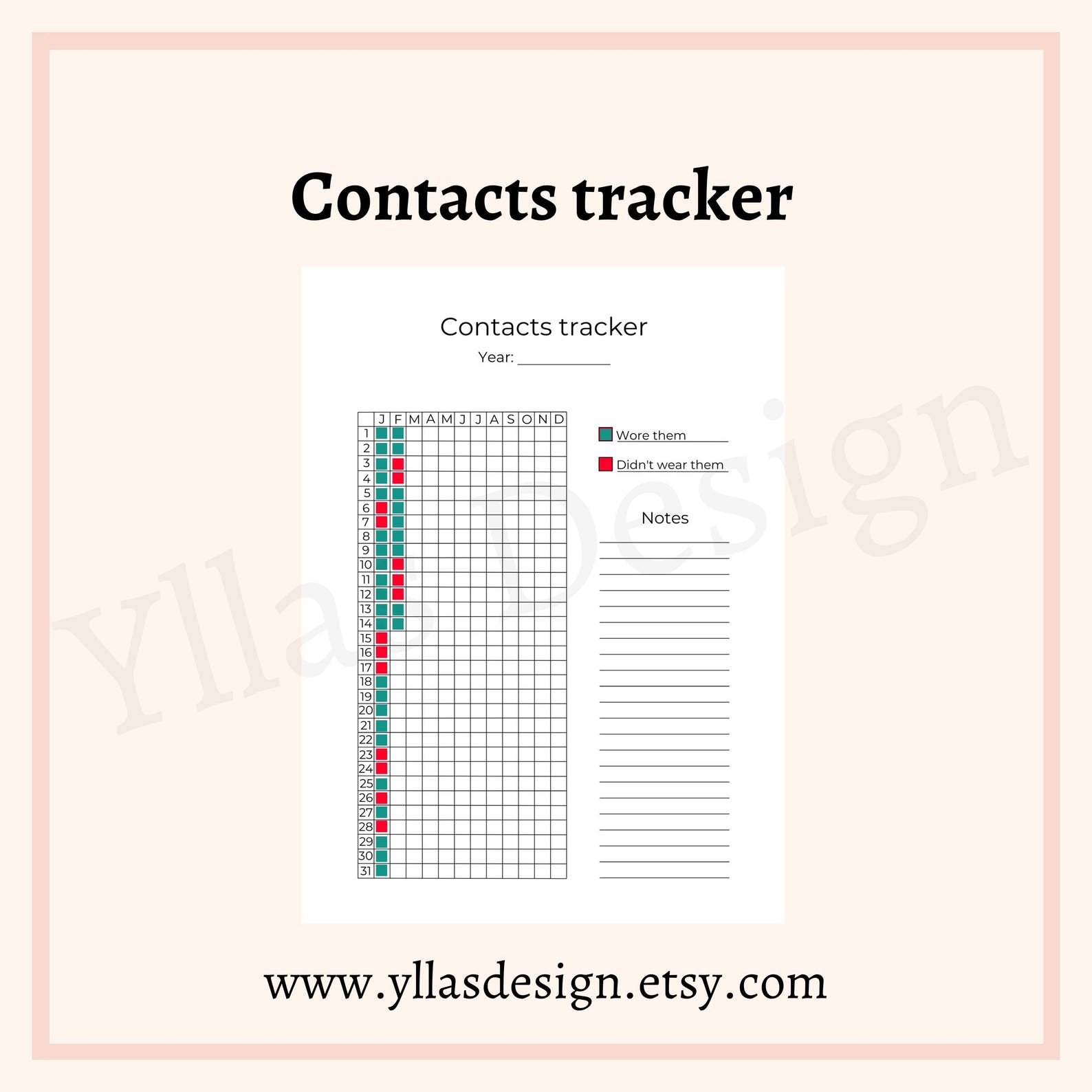 Contacts Tracker Printable Pdf Track Contacts Tracker Contact Lenses ...