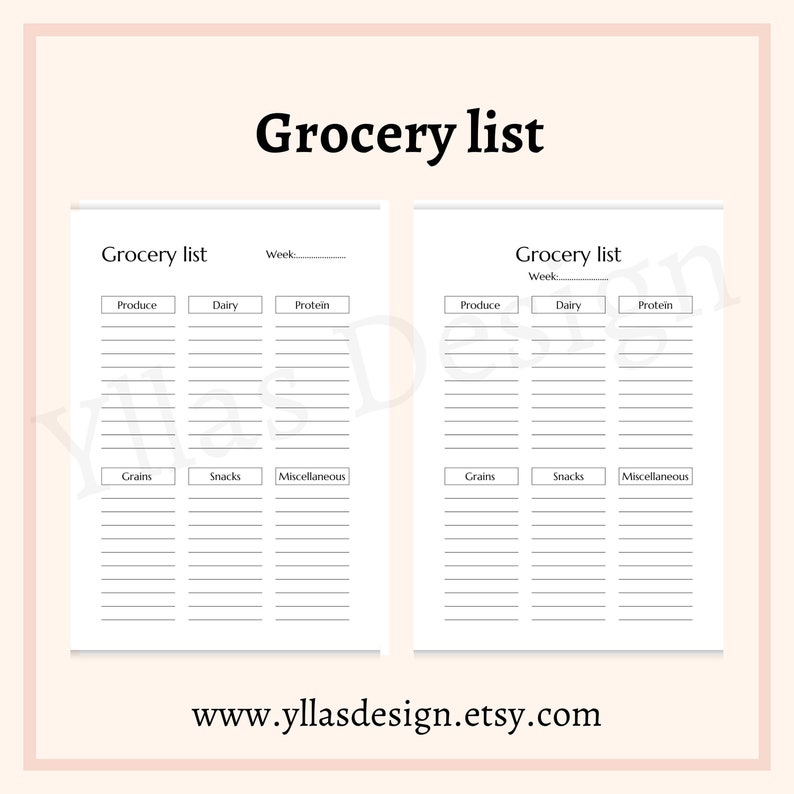 Grocery List Planner Printable Pdf Grocery Checklist Weekly Meal ...
