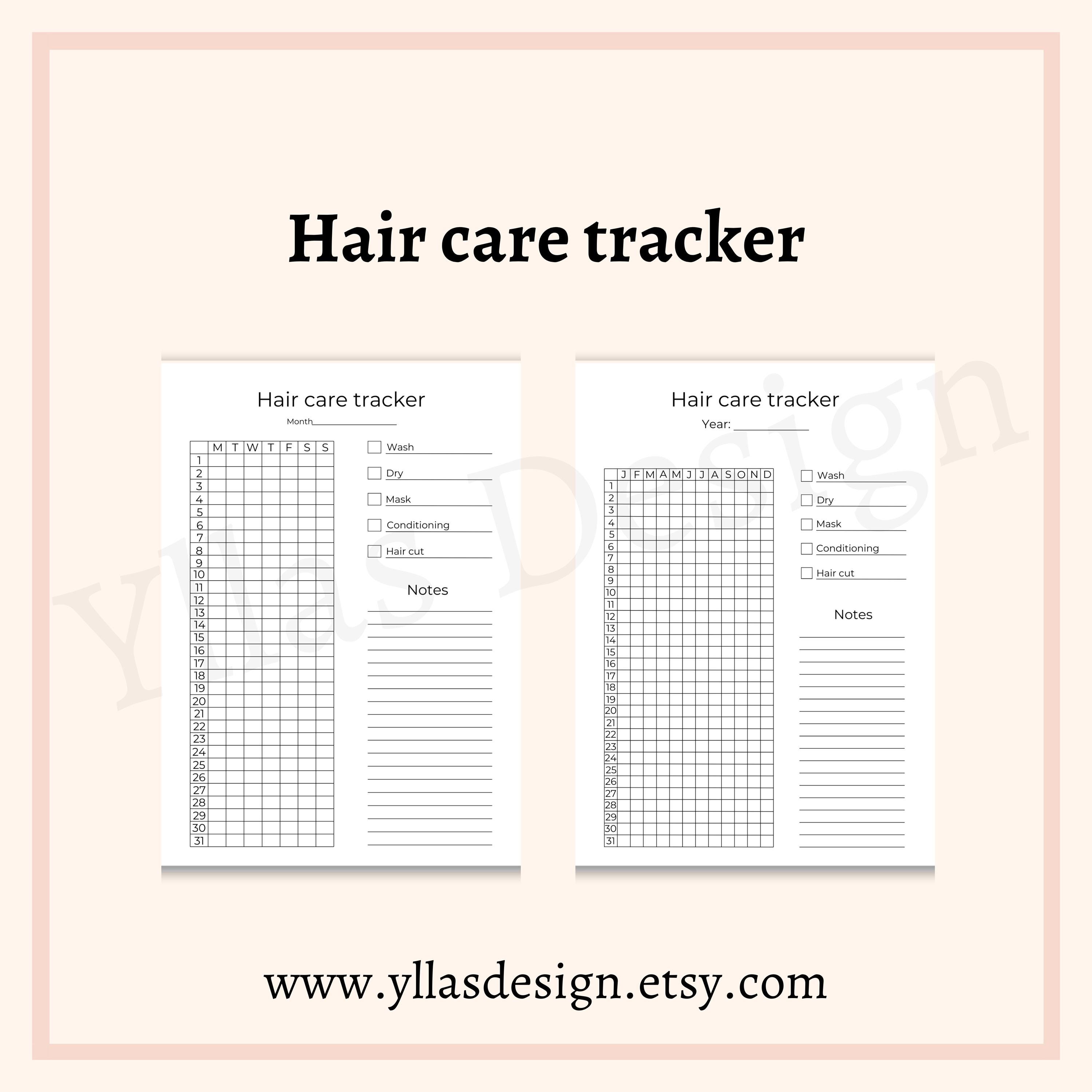 Hair Care Tracker Printable Pdf Hair Wash Tracker Self Care Journal ...
