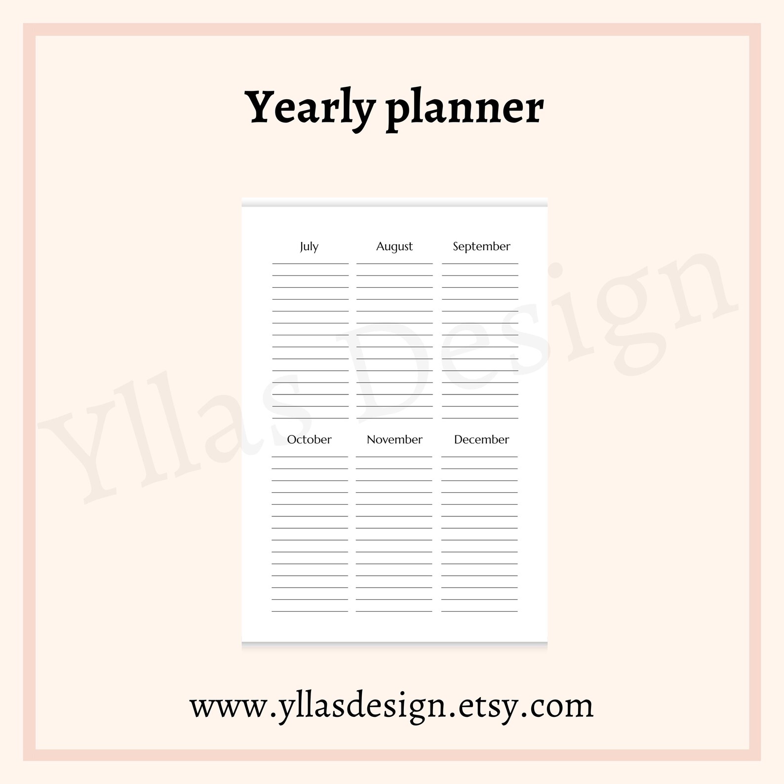 Yearly Planner Printable Pdf 6 Months on 1 Page Planner Yearly Task ...