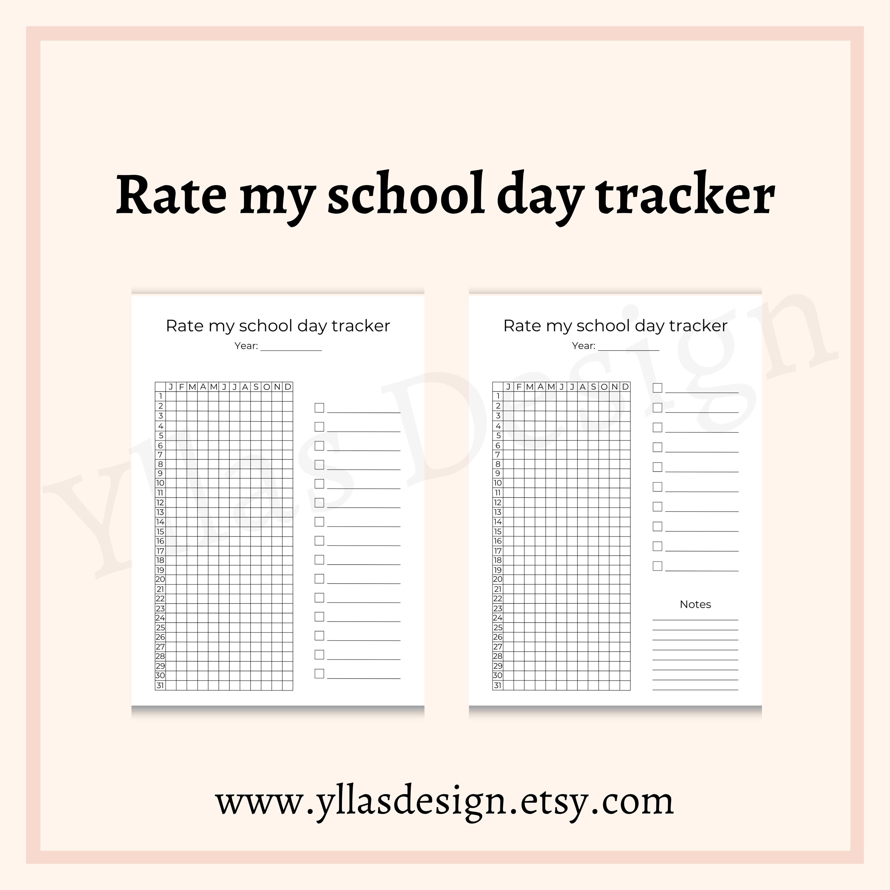 Rate My School Day Tracker Printable Pdf Yearly Student Journal School ...