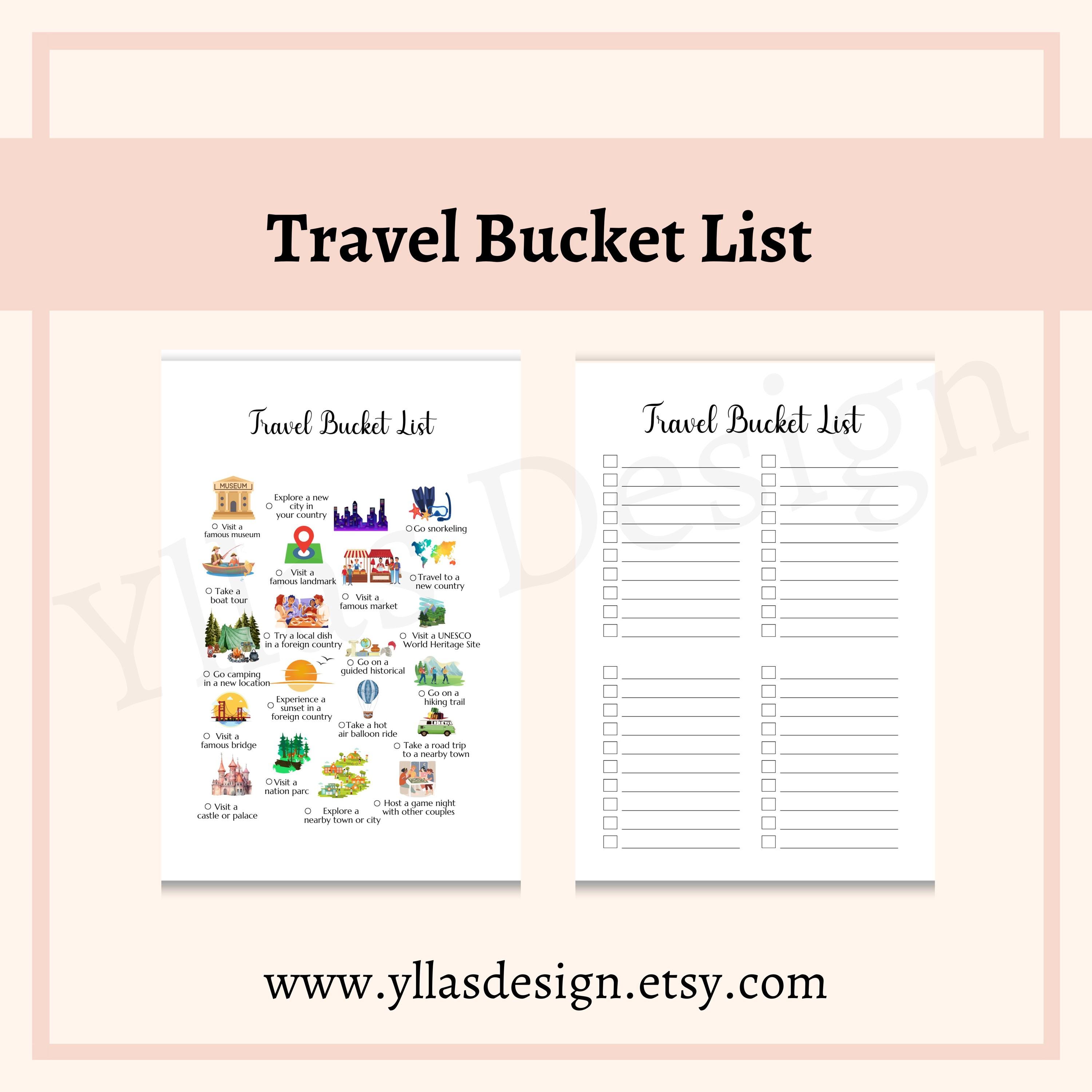 Travel Bucket List Printable Journal Page Pdf Adventure Activities ...