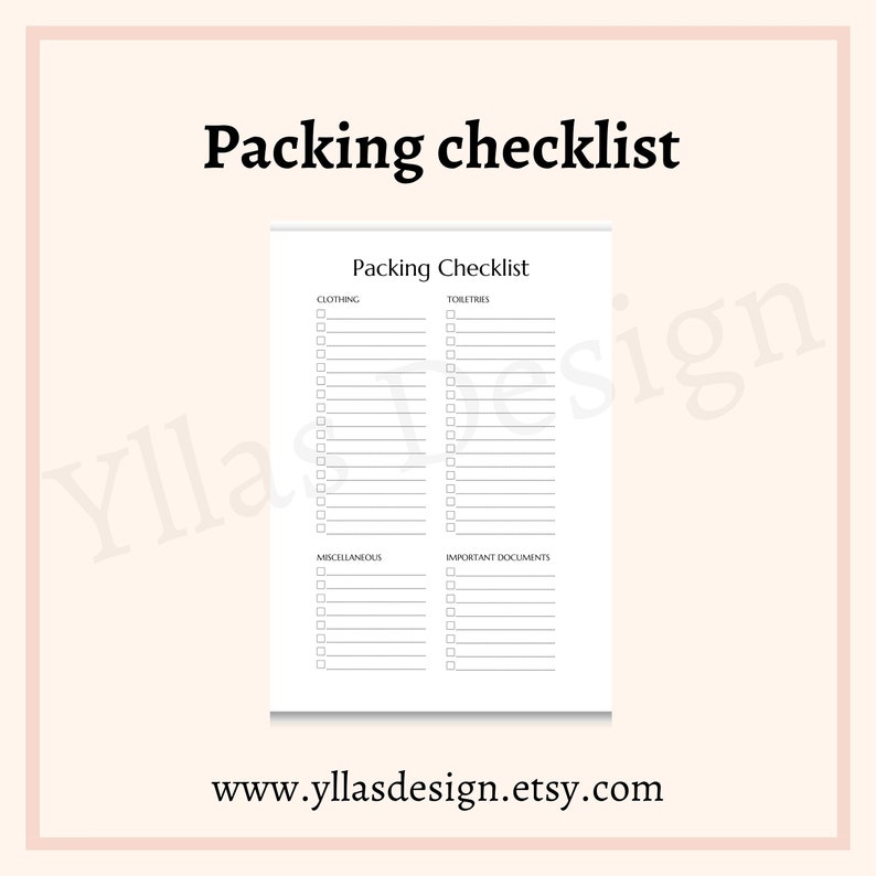 Packing Checklist Printable Pdf Travel Packing List Packing Checklist ...