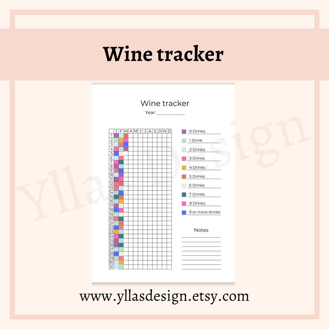Wine Tracker Printable Pdf Alcohol Tracker Health Tracker Habit Tracker ...