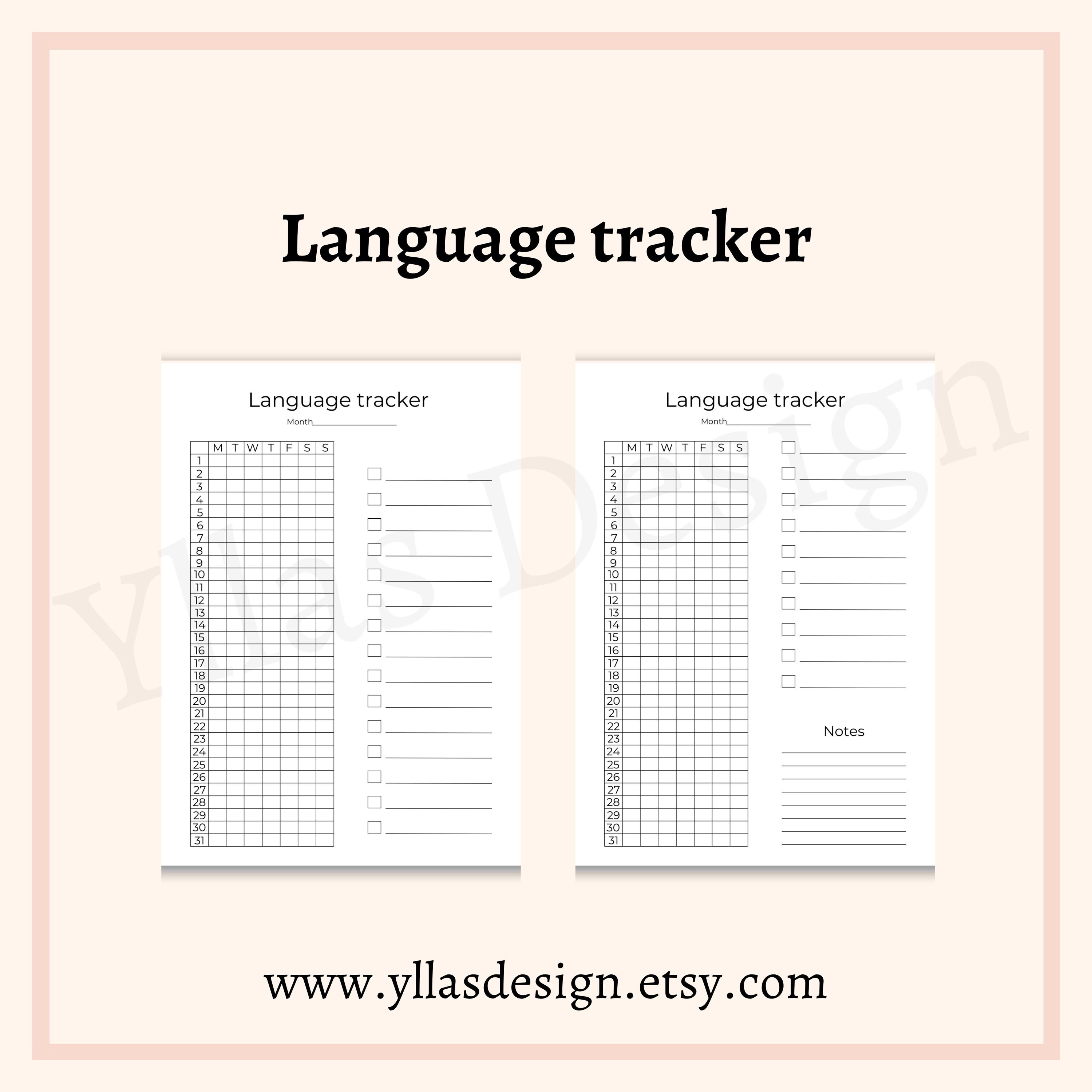 Language Tracker Printable Pdf New Language Log Learning Language Habit ...