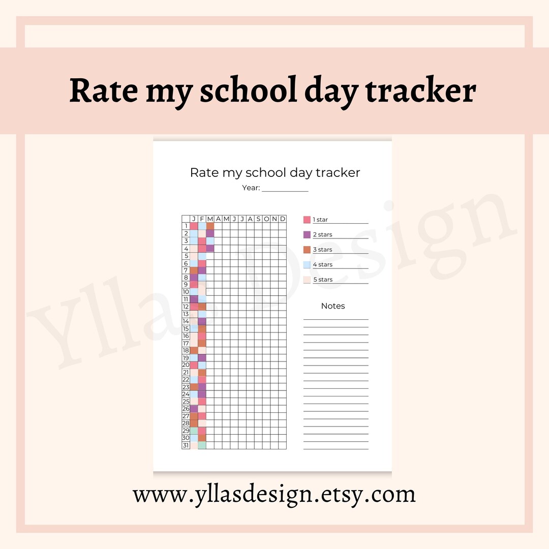 Rate My School Day Tracker Printable Pdf Yearly Student Journal School Mood Tracker Student ...