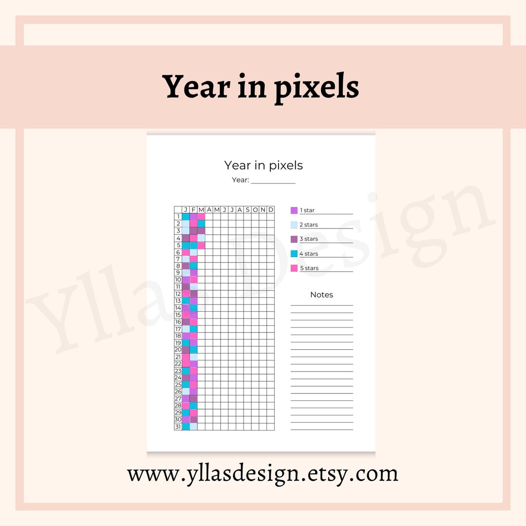 Year in Pixels Printable Pdf Month in Pixels Journal Page Daily Mood ...