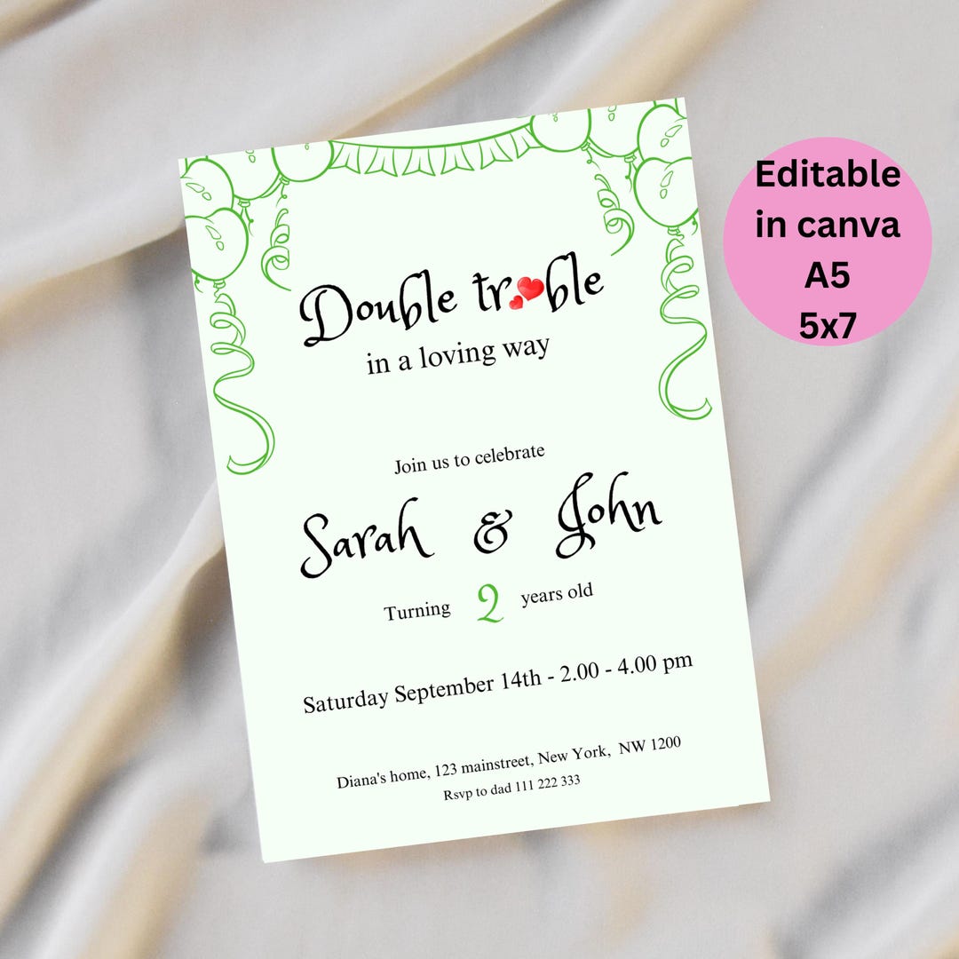 Editable Twins Siblings Birthday Invitation Template Join Party ...