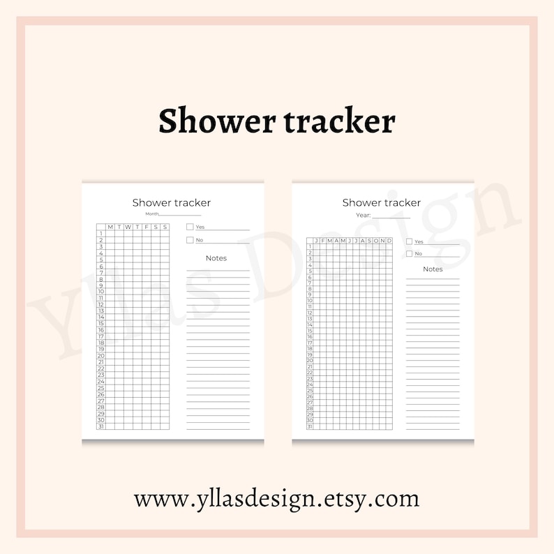 Shower Tracker Yearly Printable Pdf Daily Self Care Log Hair Wash ...