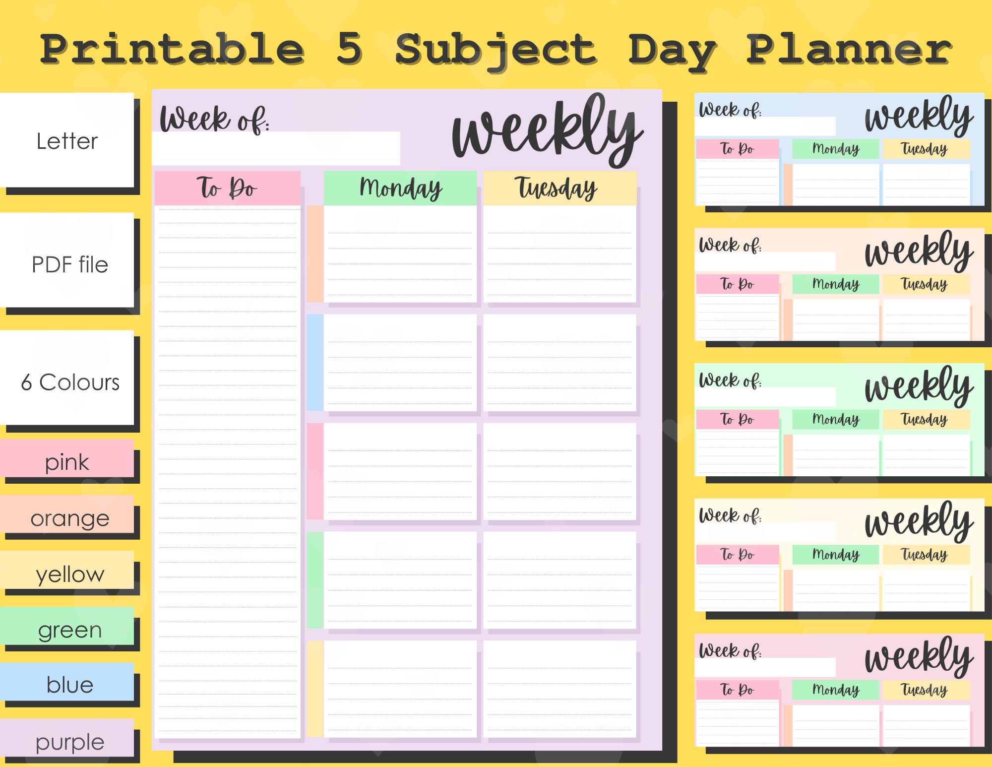 5 Subject Digital Planner | Digital Download | Digital Calendar ...