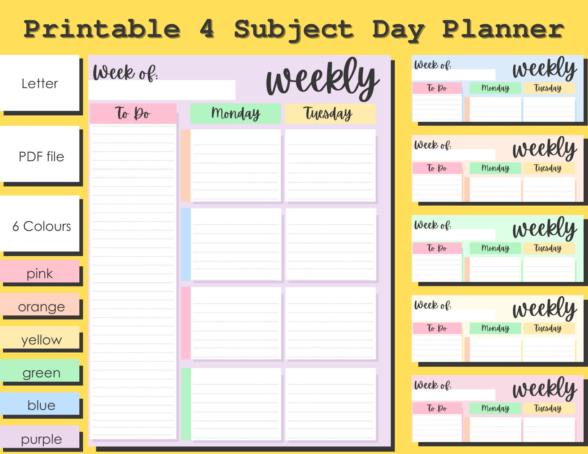 4 Subject Digital Planner | Digital Download | Digital Calendar ...