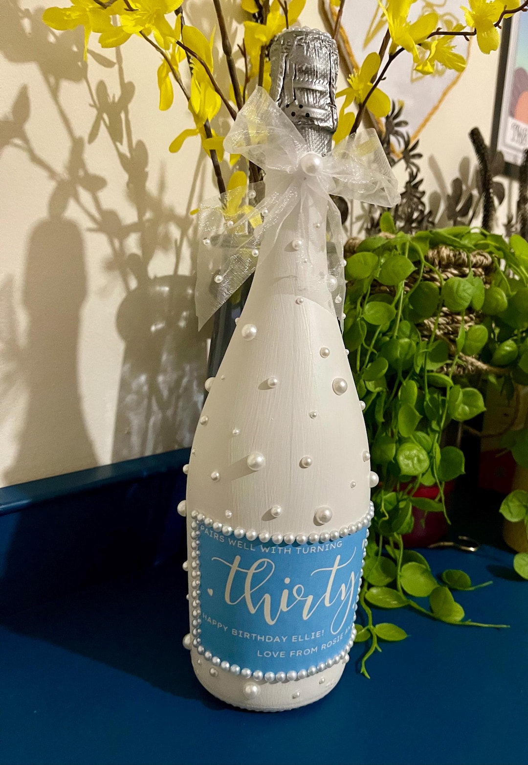 Personalised Prosecco Bottle – Hand-decorated With Pearls & Satin Bow ...