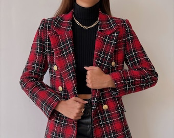 Red Plaid Jacket - Etsy