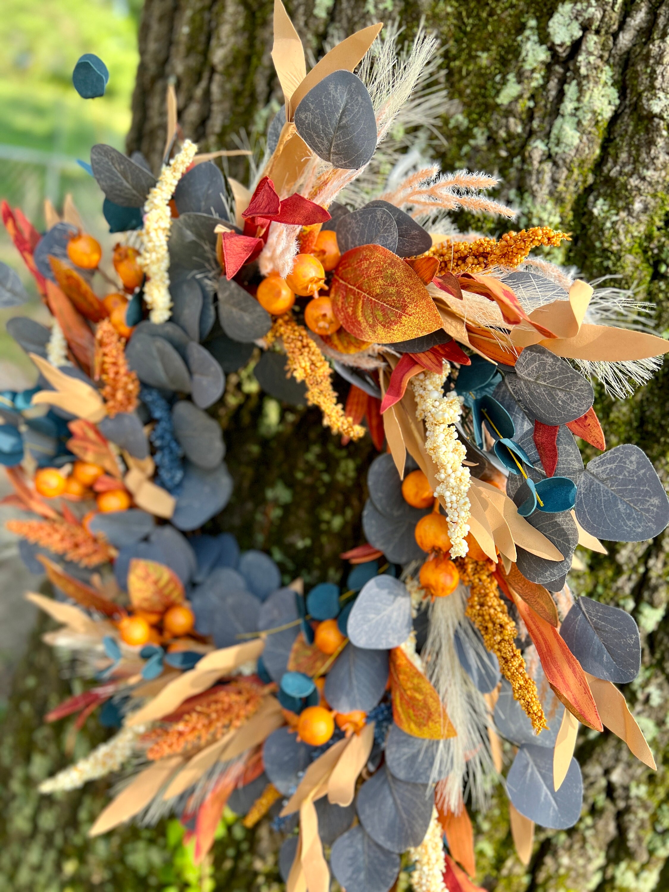 Blue and Orange Fall Wreath for Front Door, Blue and Orange Foxtail ...