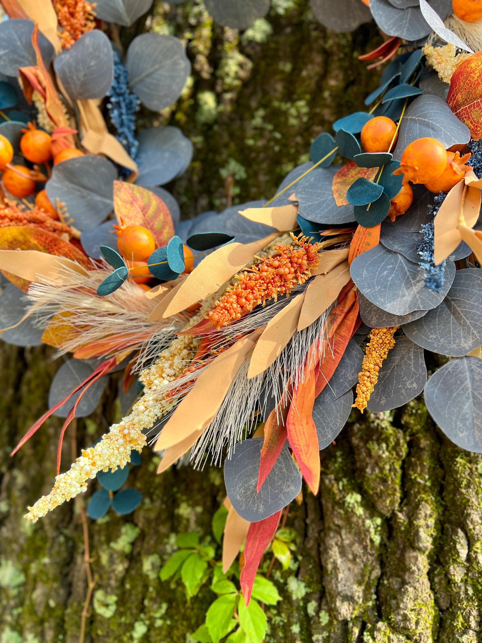 Blue and Orange Fall Wreath for Front Door, Blue and Orange Foxtail ...