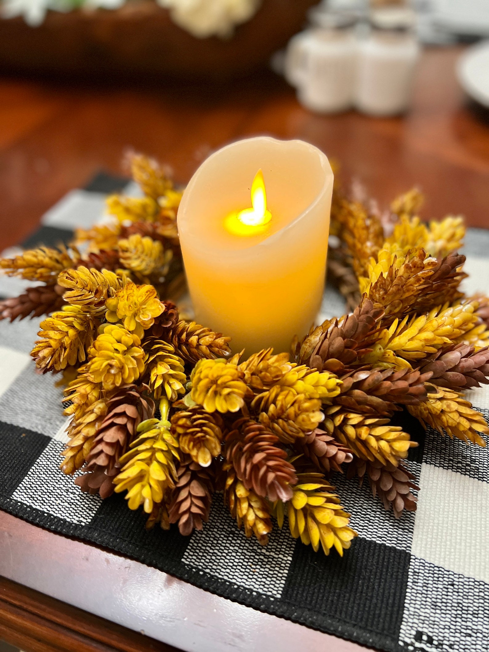 Fall Mini Hops Wreath, Candle Ring, Fall Candle Wreath, Fall Table ...