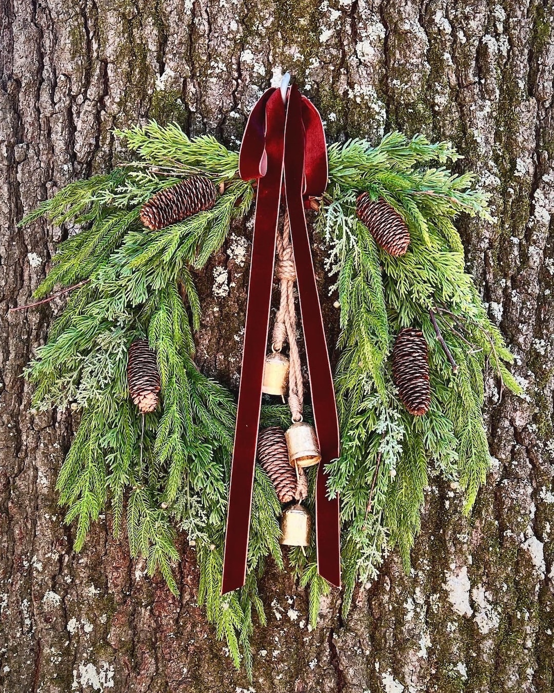 Artificial Norfolk Pine and Cedar Christmas Wreath for Front Door ...