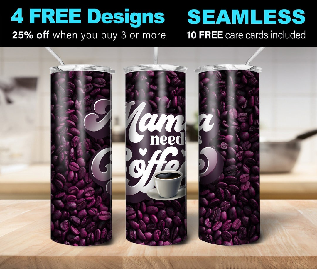 Coffee Bean Seamless 20oz Skinny Tumbler, Sublimation Design, PNG ...
