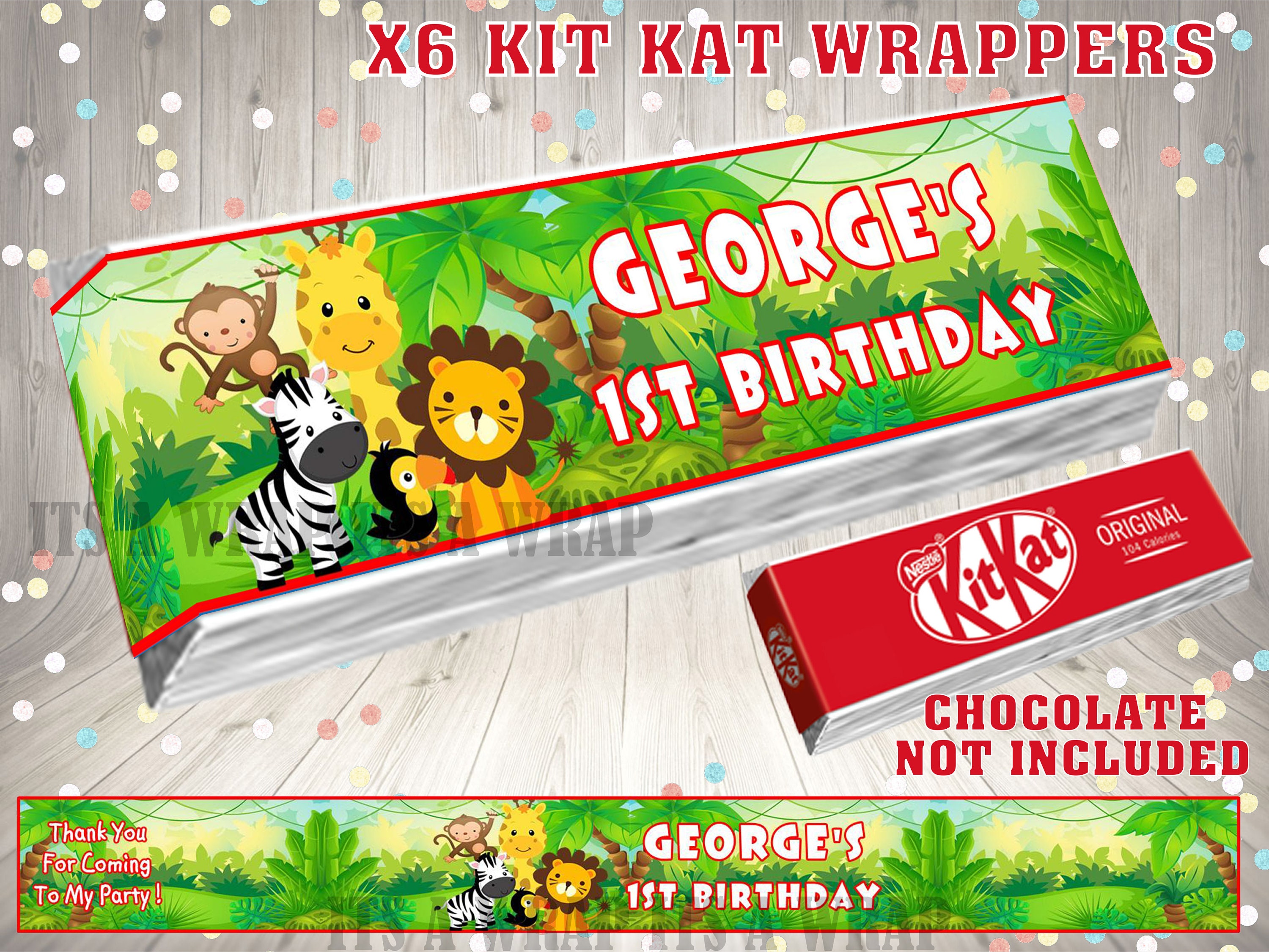 Personalised Jungle Kit Kat Label Wrapper Party Bag Fillers - Etsy UK