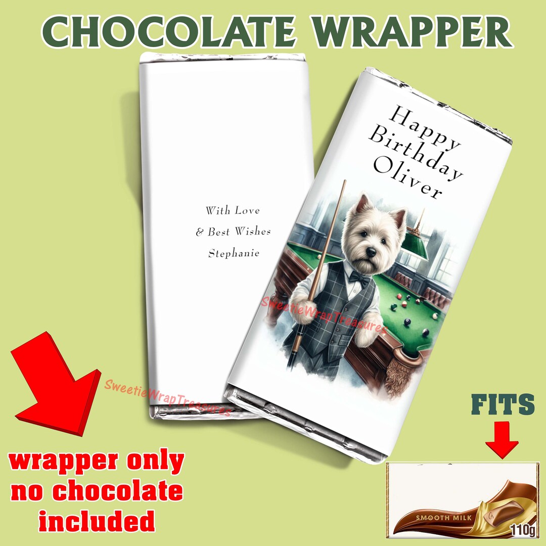 Personalised Westie Dog Chocolate Bar Wrapper, Snooker, Birthday Gift ...
