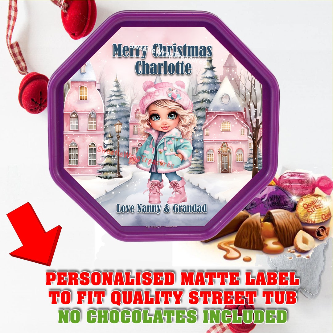 Personalised Quality Street Christmas Chocolate Tub Label Sticker Fits ...