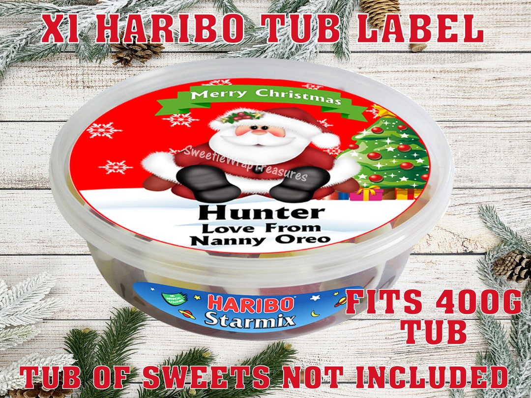 Personalised Novelty Sweet Tub Label, Haribo Sweet Gift, Christmas ...
