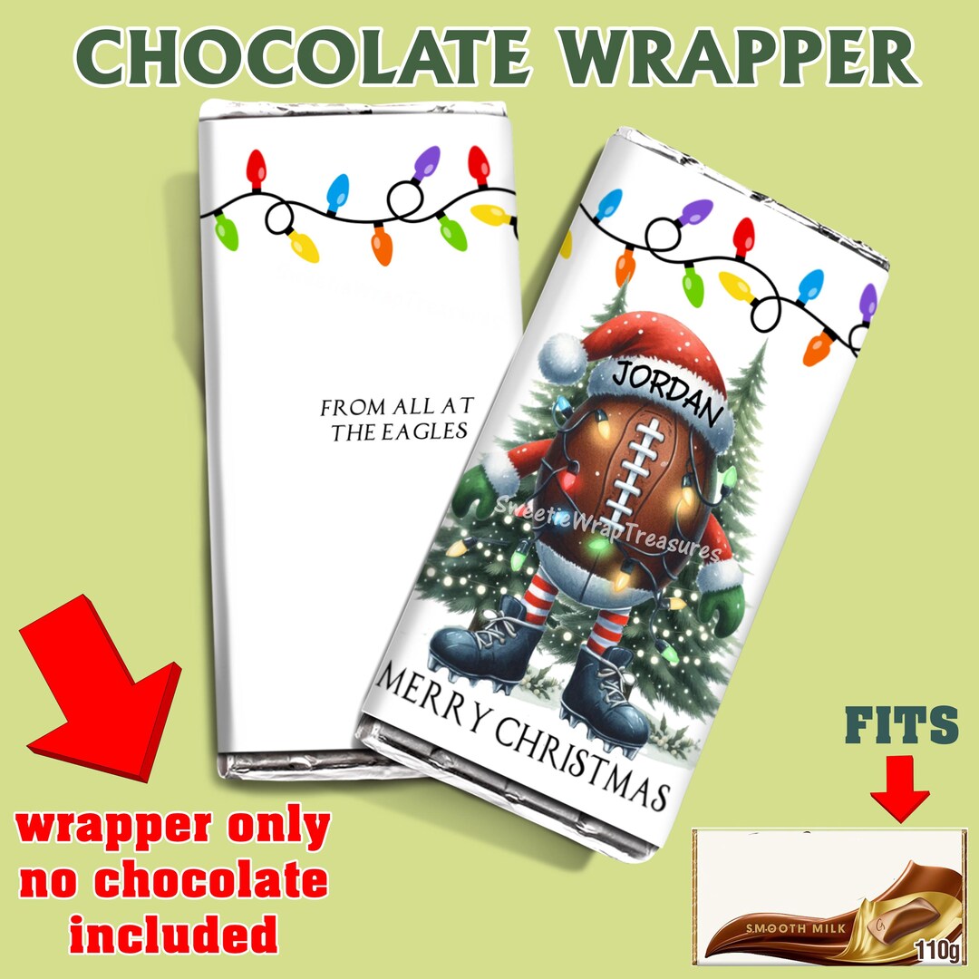 Personalised Christmas Chocolate Bar Wrapper, Rugby Ball Santa ...