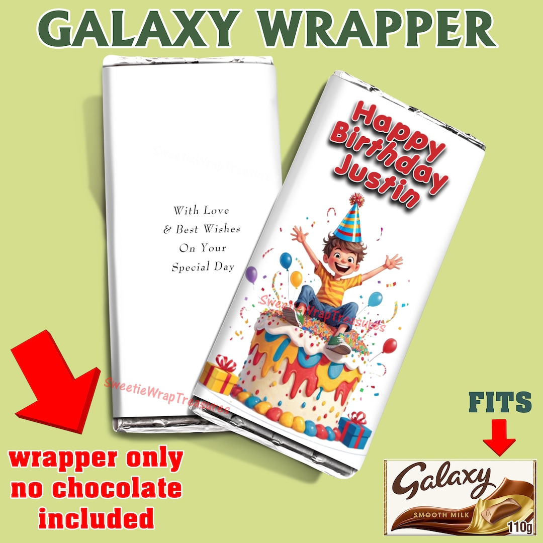 Personalised Chocolate Galaxy Bar Wrapper, Birthday Cake, Party Bag ...