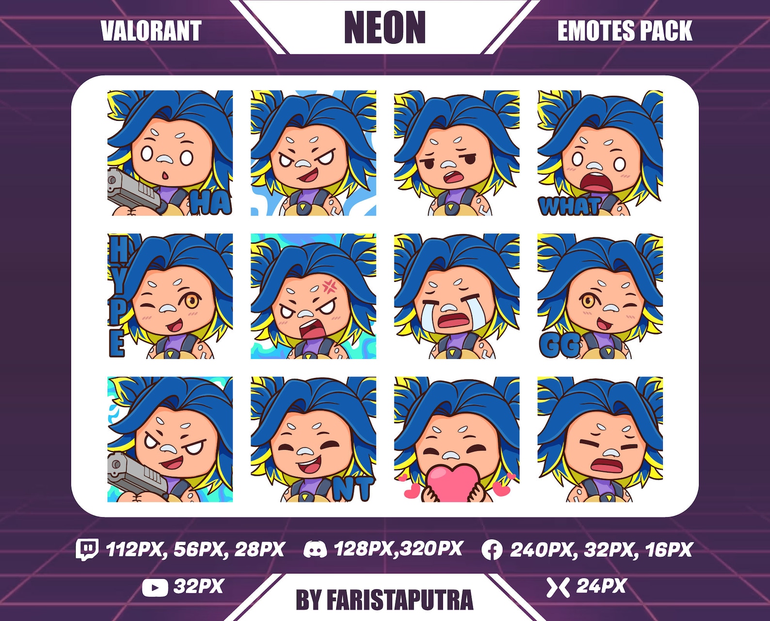 Neon Valorant Twitch Emotes Chibi Neon Valorant Twitch - Etsy