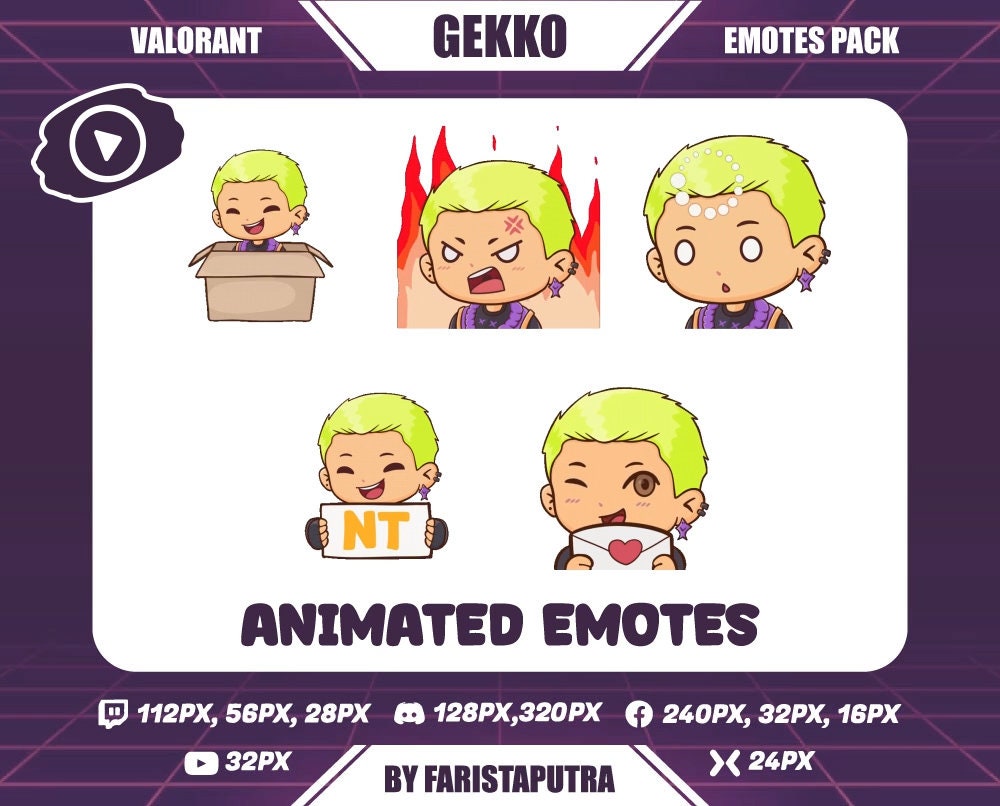 Gekko Valorant Animated Twitch Emotes: Chibi Anime Emoji - Etsy