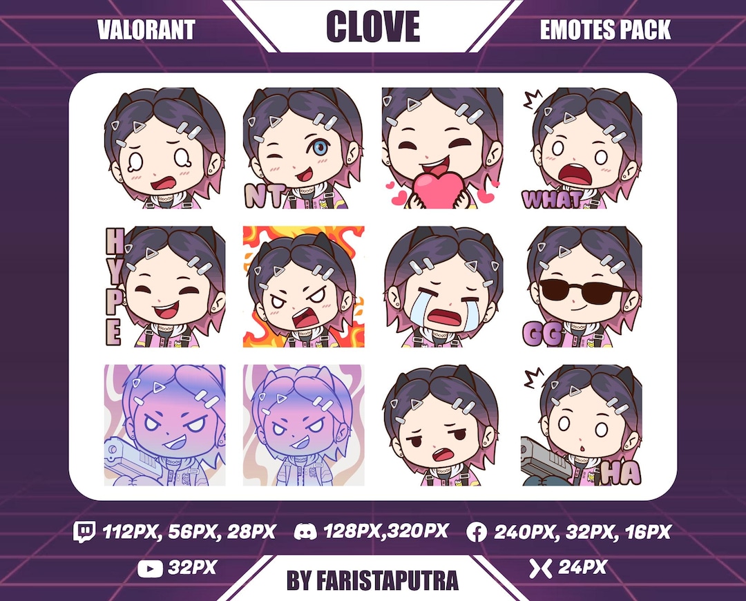 Clove Valorant Twitch Emotes, Chibi Clove Valorant Twitch Emotes, Cute ...