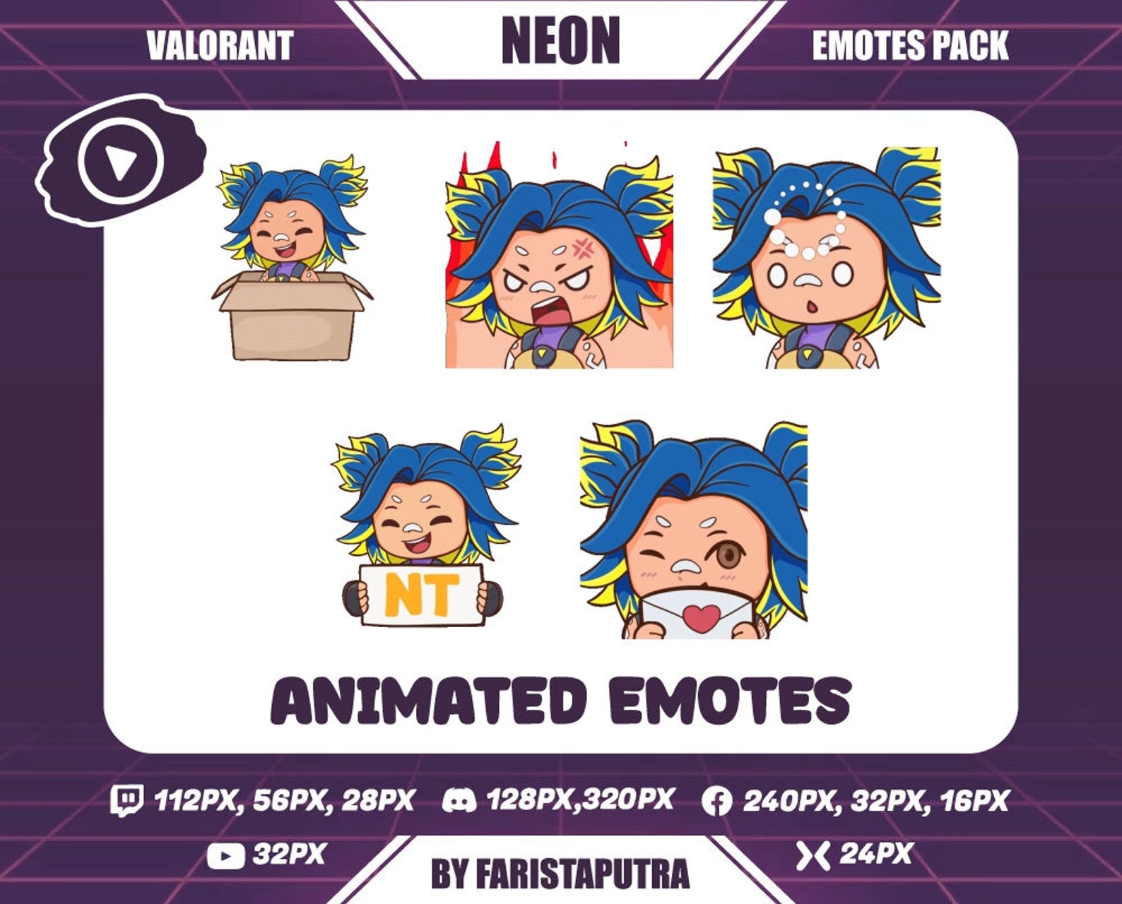 Neon Valorant Animated Twitch Emotes: Chibi Anime Emoji - Etsy
