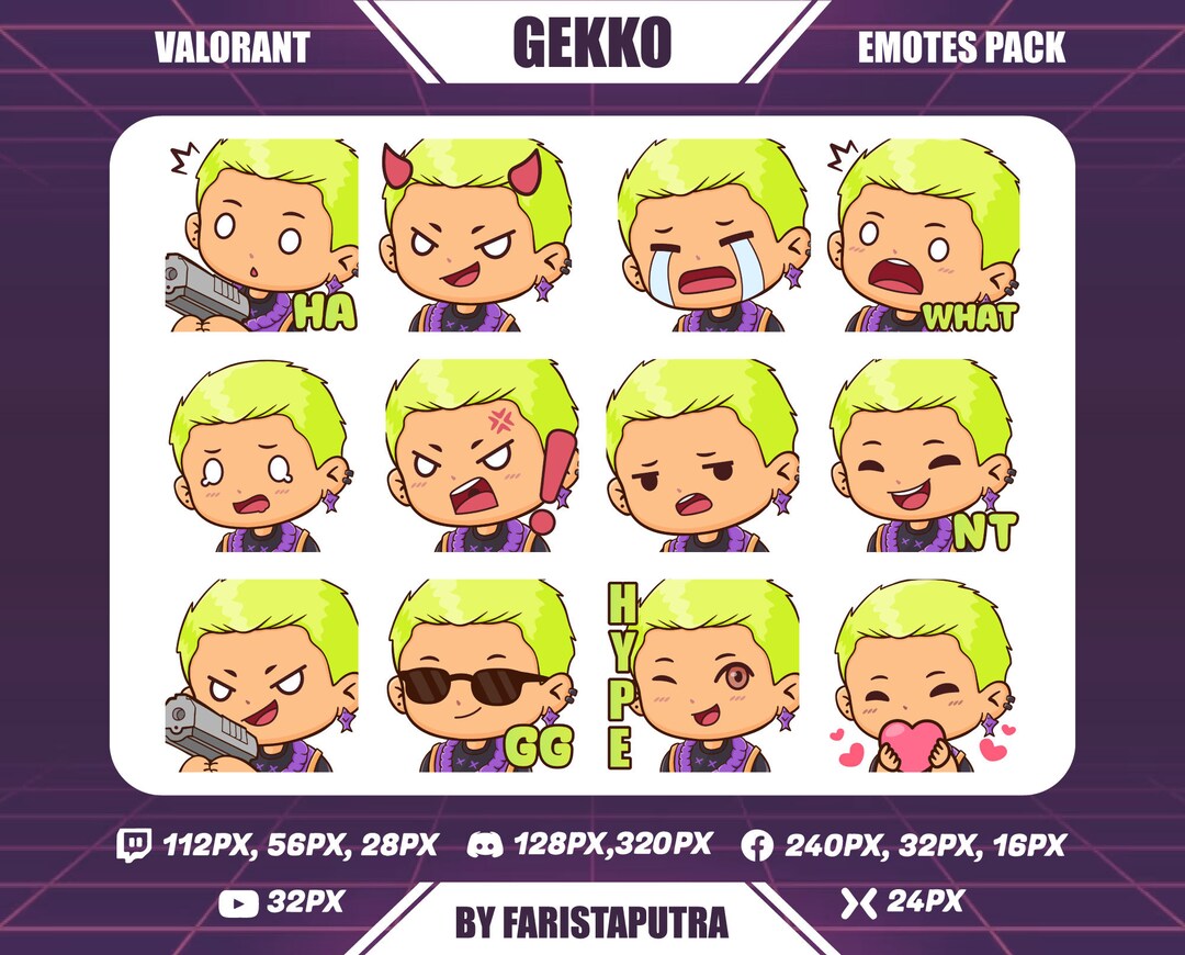 Gekko Valorant Chibi Emotes: Twitch/discord Emoji (PNG Files) - Etsy