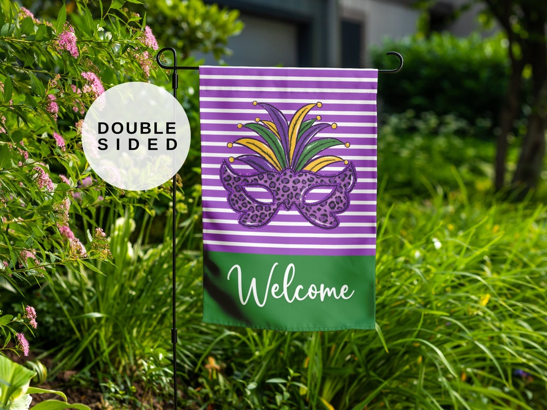 Mardi Gras Decor, Mardi Gras Garden Flag, Custom Garden Flag, Welcome ...