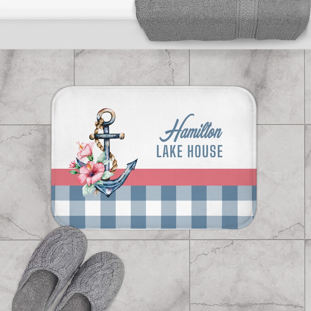 Lake House Bathroom, Personalized Bath Mat, Custom Bathroom Rug ...