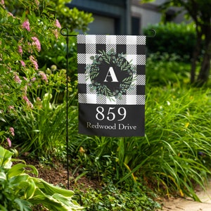Welcome Garden Flag, Personalized Yard Sign, Buffalo Plaid Decor ...