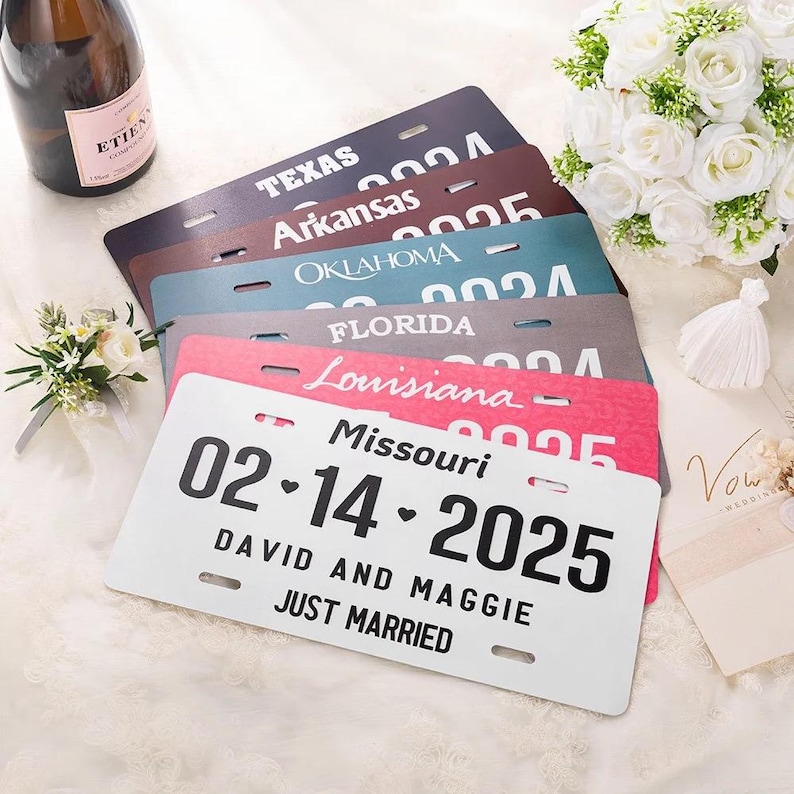 Just Married Sign, Wedding Date License Plate, Just Married Tag for Car ...