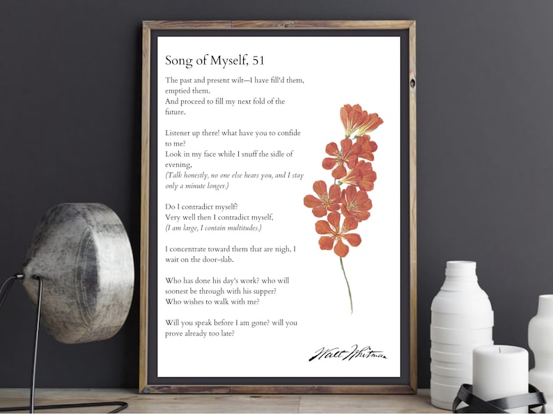PRINTABLE Song of Myself 51 Walt Whitman Wall Art Print - Etsy