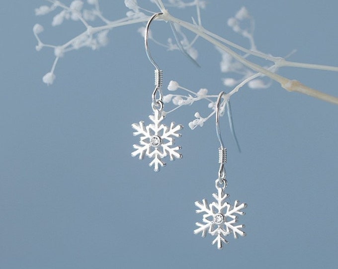 Sterling Silver Snowflake Hook Earrings, Christmas Earring, Snowflake ...