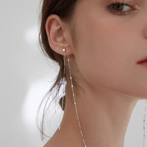 Long Linear Drop/dangle Earrings Sterling Silver Thread - Etsy