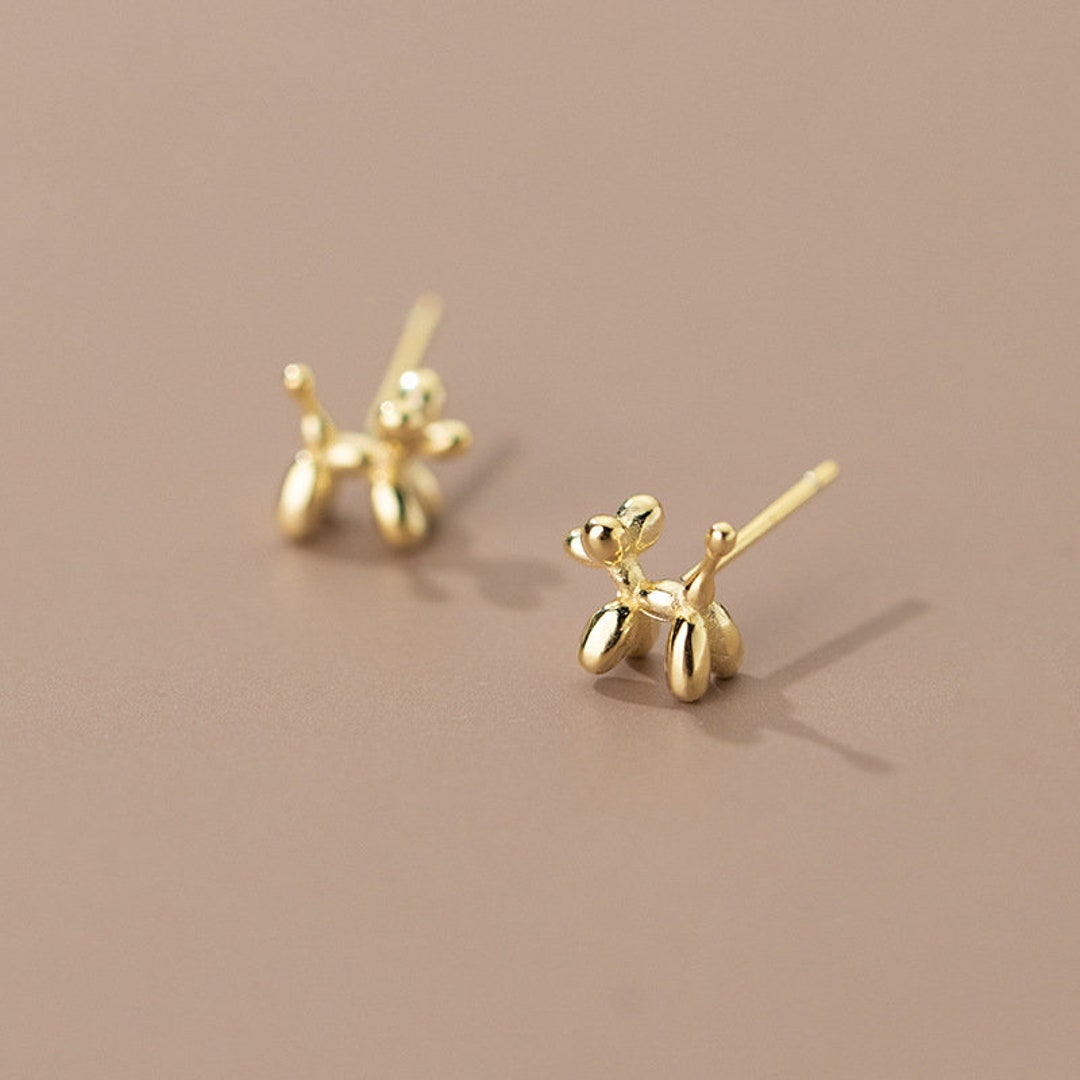925 Silver Tiny Balloon Poodle Stud Earrings, Dog Studs, Cute Puppy ...