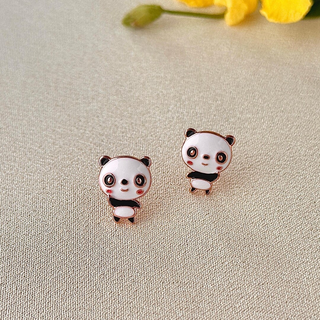 Panda Stud Earrings, Rose Gold Panda Studs, Cute Panda Earrings, Animal ...