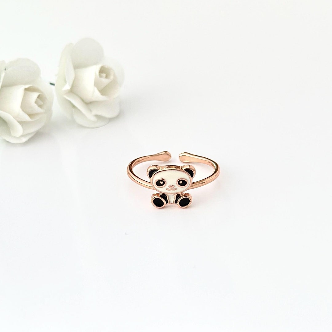 Cute Panda Ring , Rose Gold Panda Adjustable Ring, Panda Open Ring ...