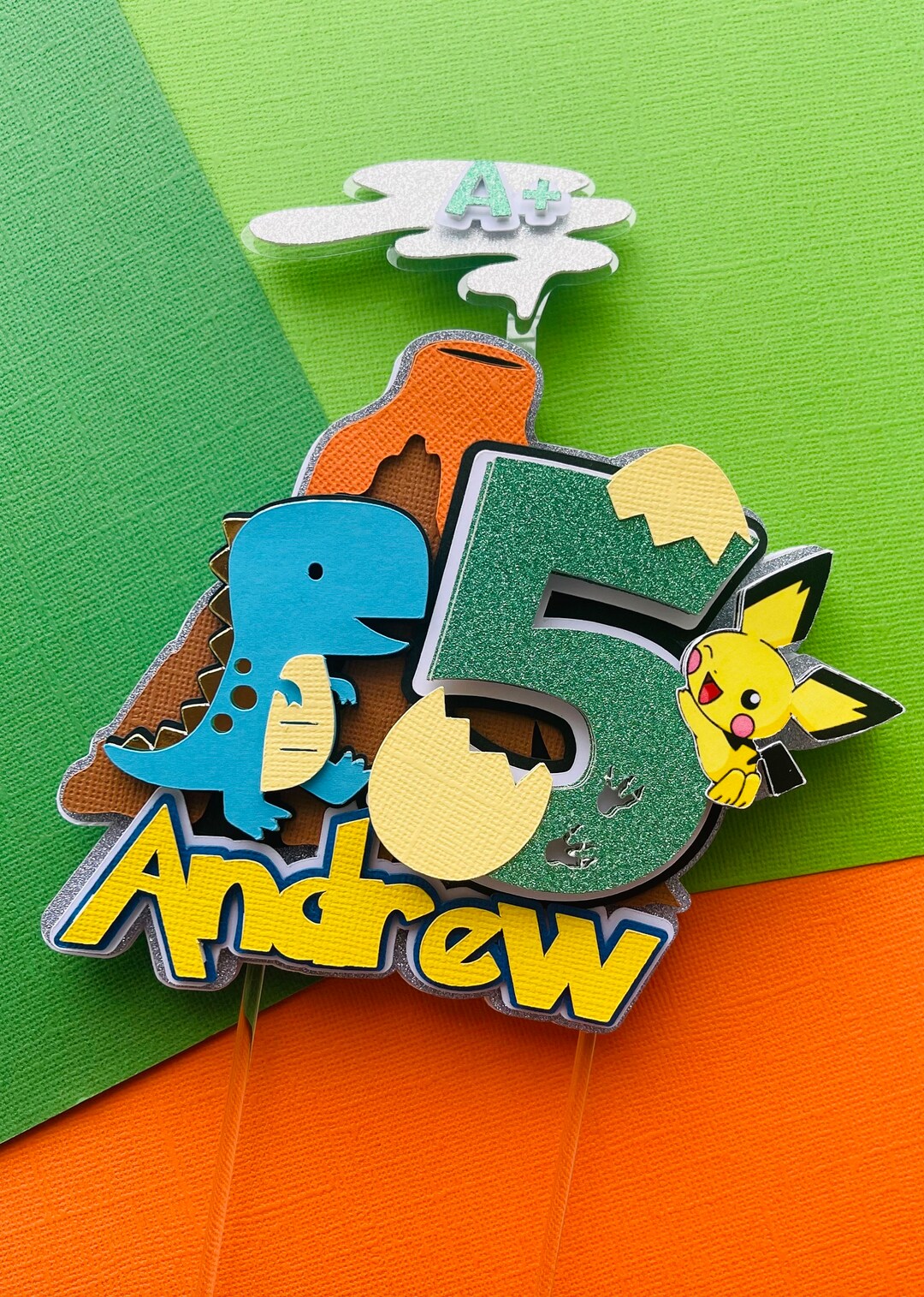 Dinosaur X Pokémon Cake Topper With Flashing Lights Dino Trex T-rex ...