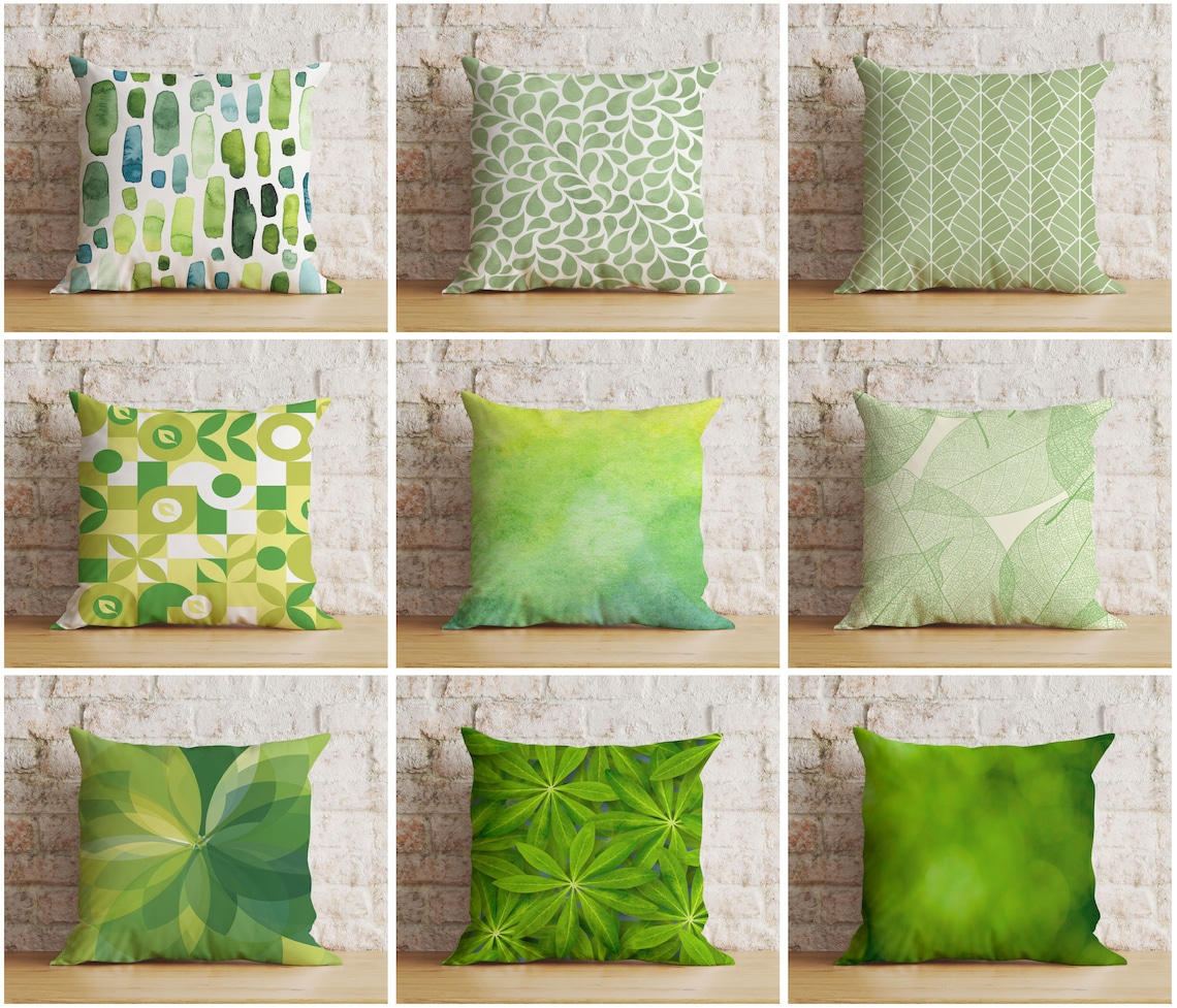 Green Abstract Cushion Cover, Grass Boho Pillow Cover, Modern Lime ...